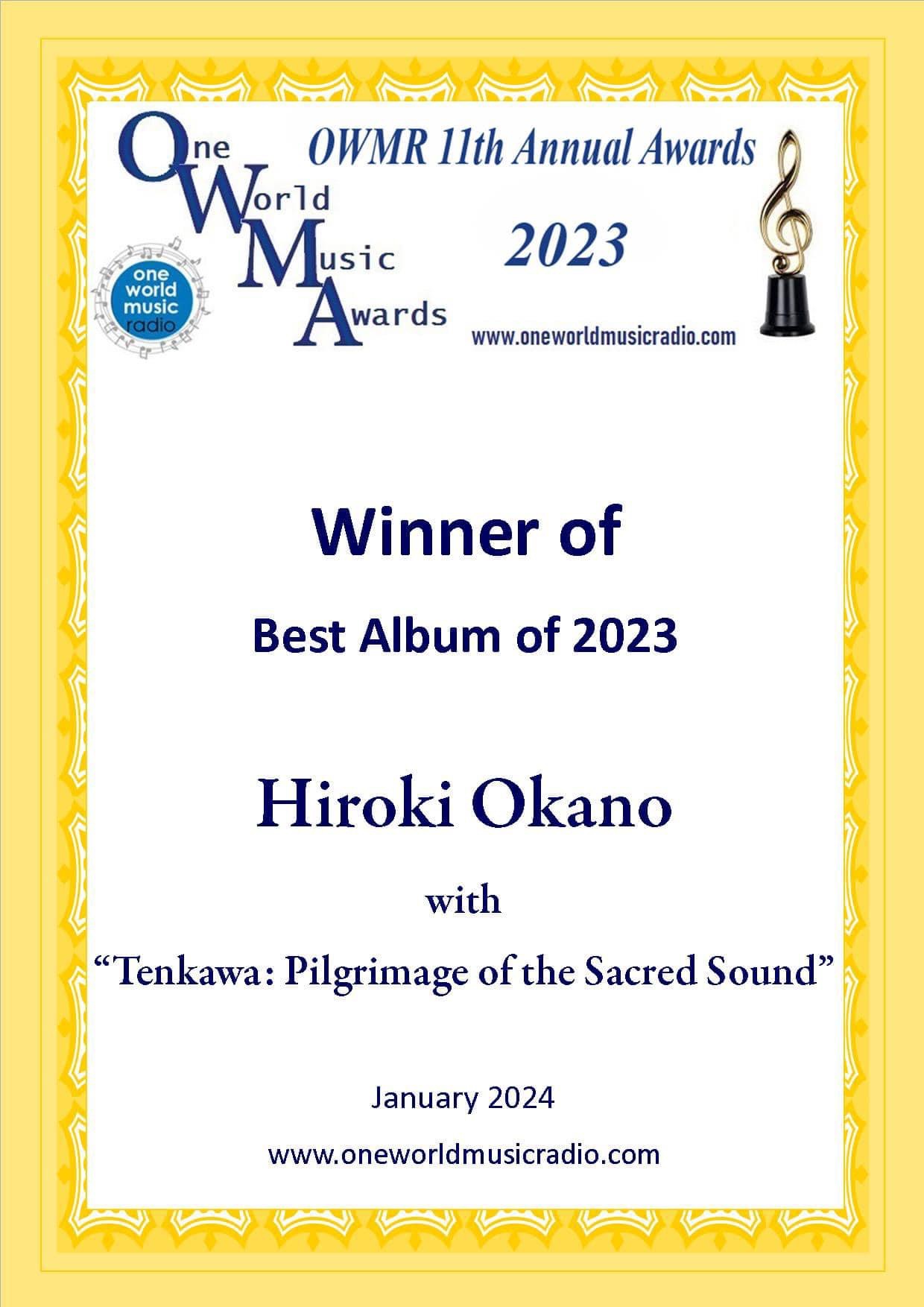 UK’s One World Music Awards2023 BEST ALBUM OF THE YEAR 『天河』 | HIROKI OKANO